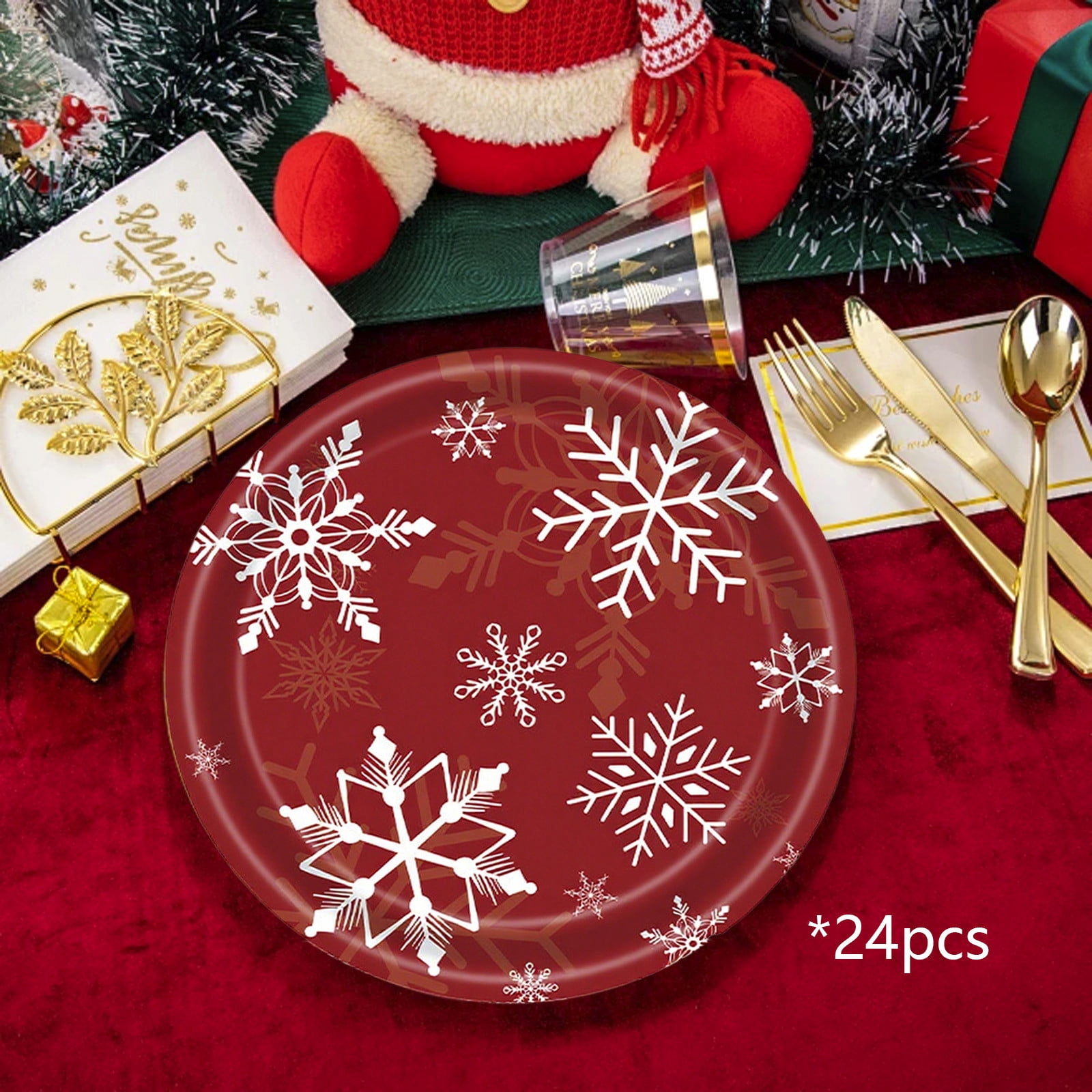 Danhjin Christmas Plates Paper Plates 24pcs, Disposable Holiday Dinner ...