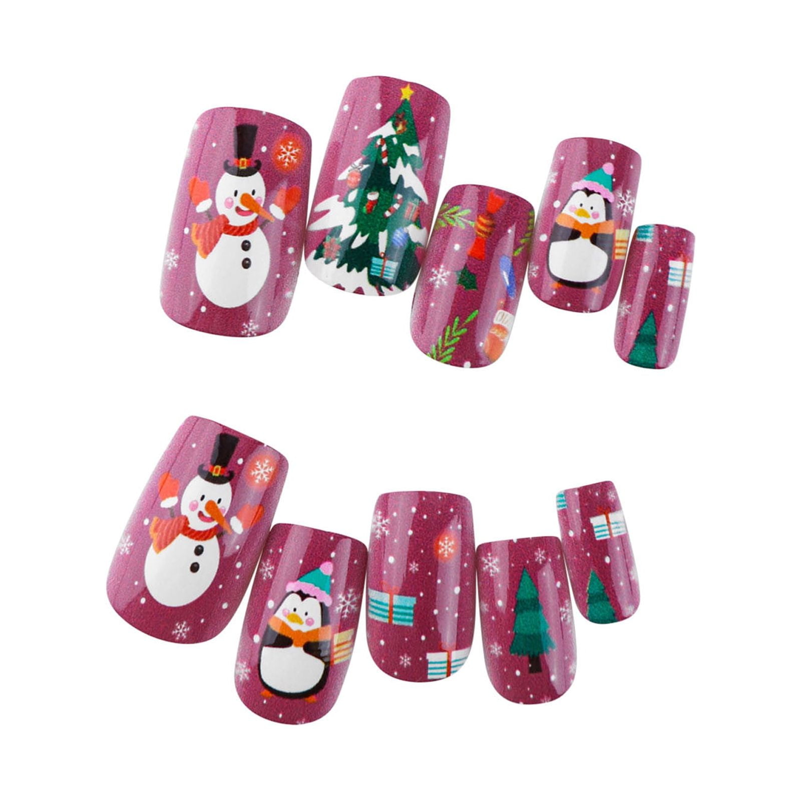 Danhjin Christmas Press On Nails Short Winter Fake Nails, Self-Adhesive ...