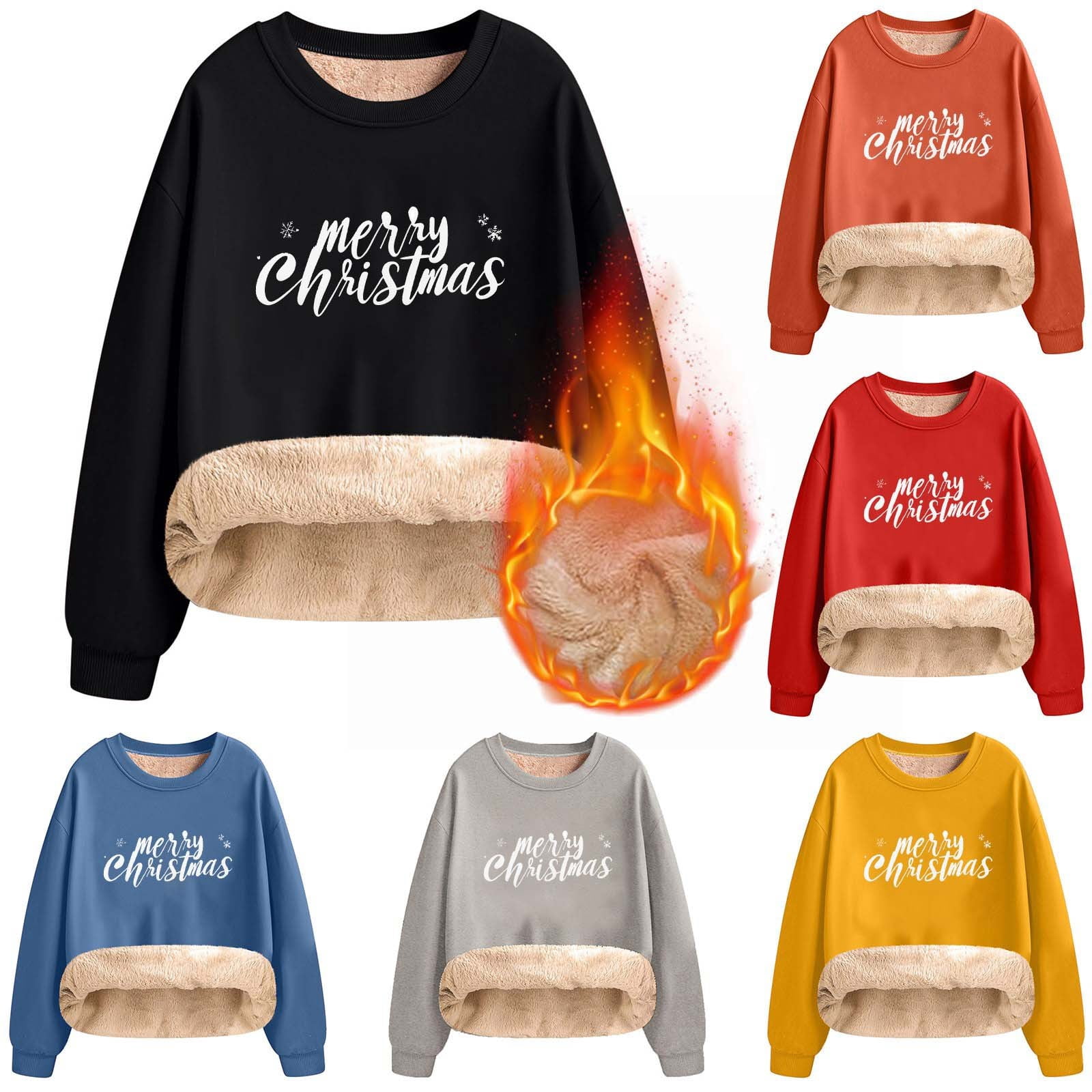 Danhjin Christmas Sweatshirts for Women Fleece Lined Festive Print ...
