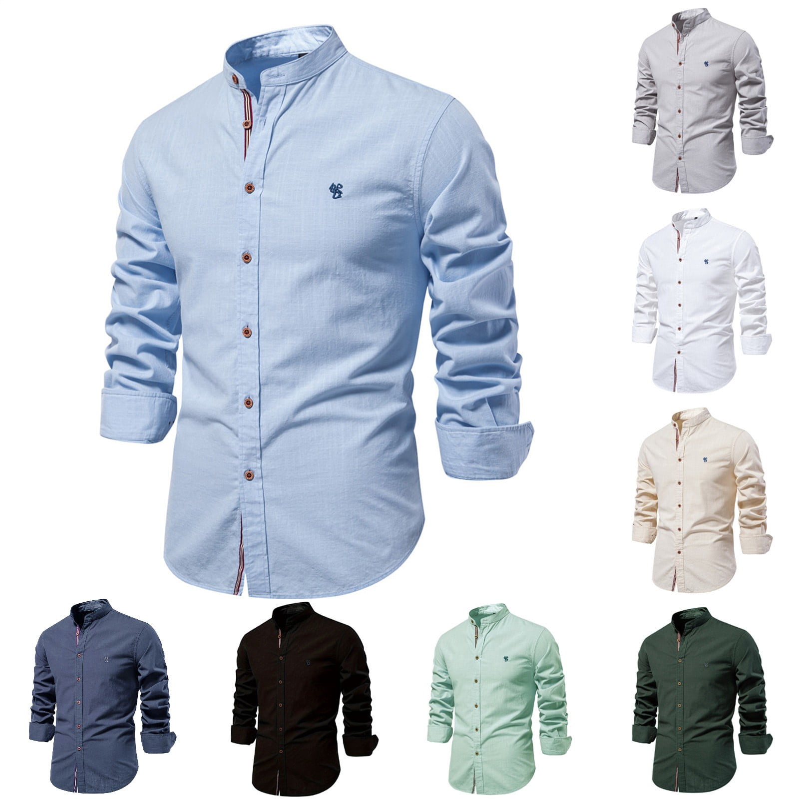 Danhjin Dress Shirts for Men Button Down Long Sleeve Stand Collar ...