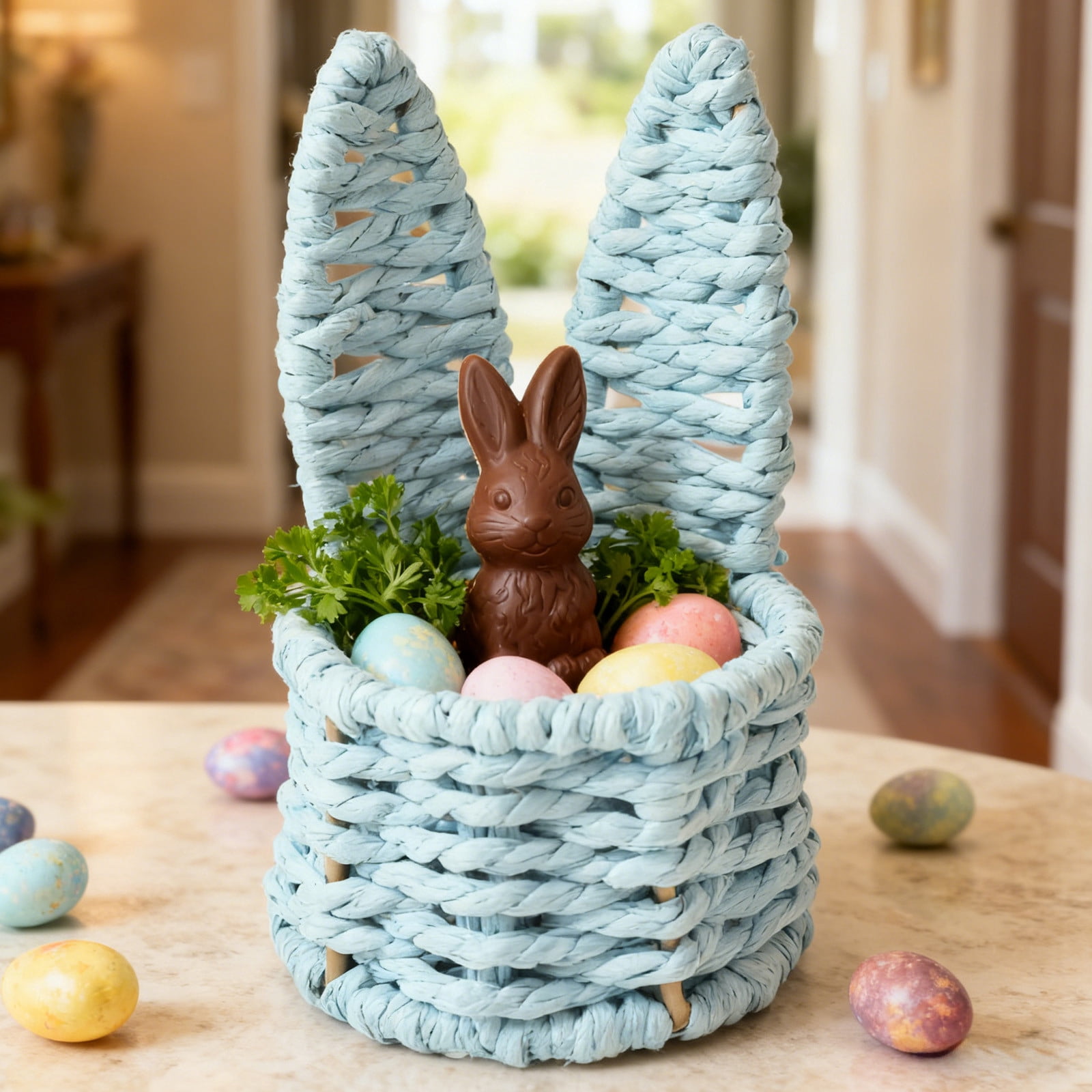 Danhjin Easter Basket, Hand Woven Bunny Ears Egg Storage Basket for ...