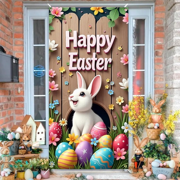 Danhjin Easter Door Cover Decoration Cute Easter Egg Bunny Background ...