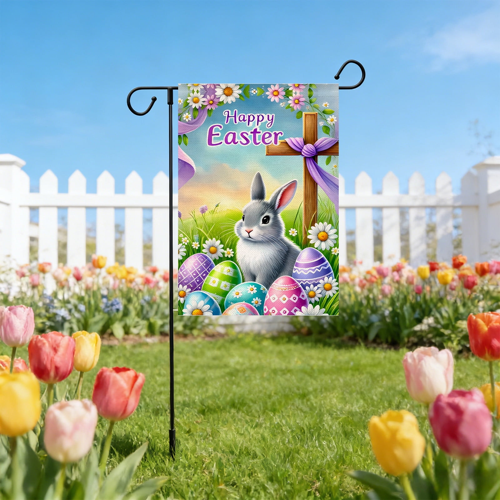 Danhjin Easter Garden Flag, Double-sided Printing with Bunnies Easter ...