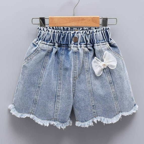 Danhjin Faux Denim Shorts for Girls Elastic Waist with Ribbon Dec Solid ...
