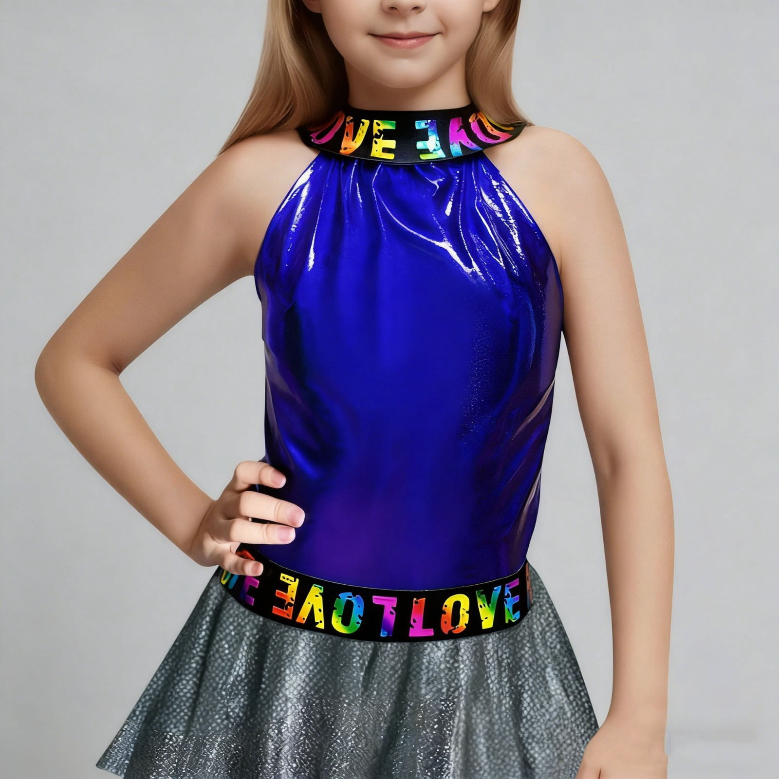 Danhjin Girls Dance Crop Tank Top for Kids Halter Neck Shiny ...