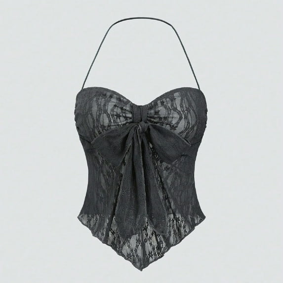 Danhjin Lace Halter Top for Women Sleeveless Solid Color Summer ...