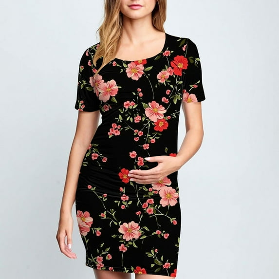 Danhjin Maternity Floral Dress Summer Graphic Square Neck Short Sleeve ...