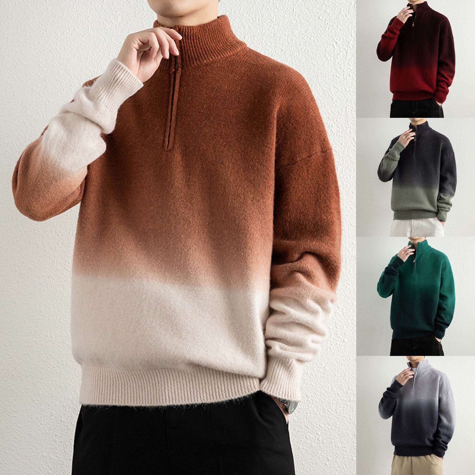 Danhjin Men's Quarter Zip Sweater Tops Long Sleeve Casual Turtleneck ...