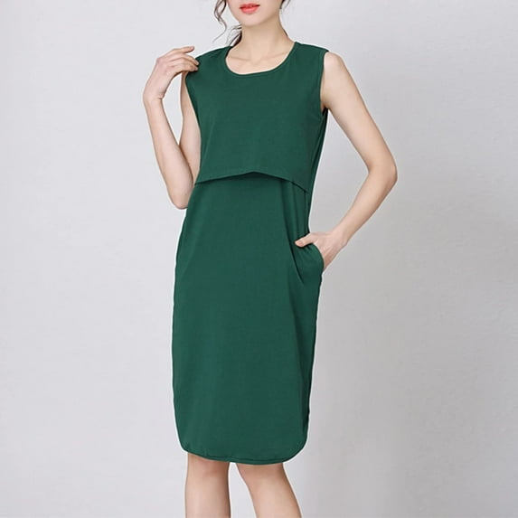 Danhjin Nursing Vest Dress for Maternity Breastfeeding Tank Midi Dress ...