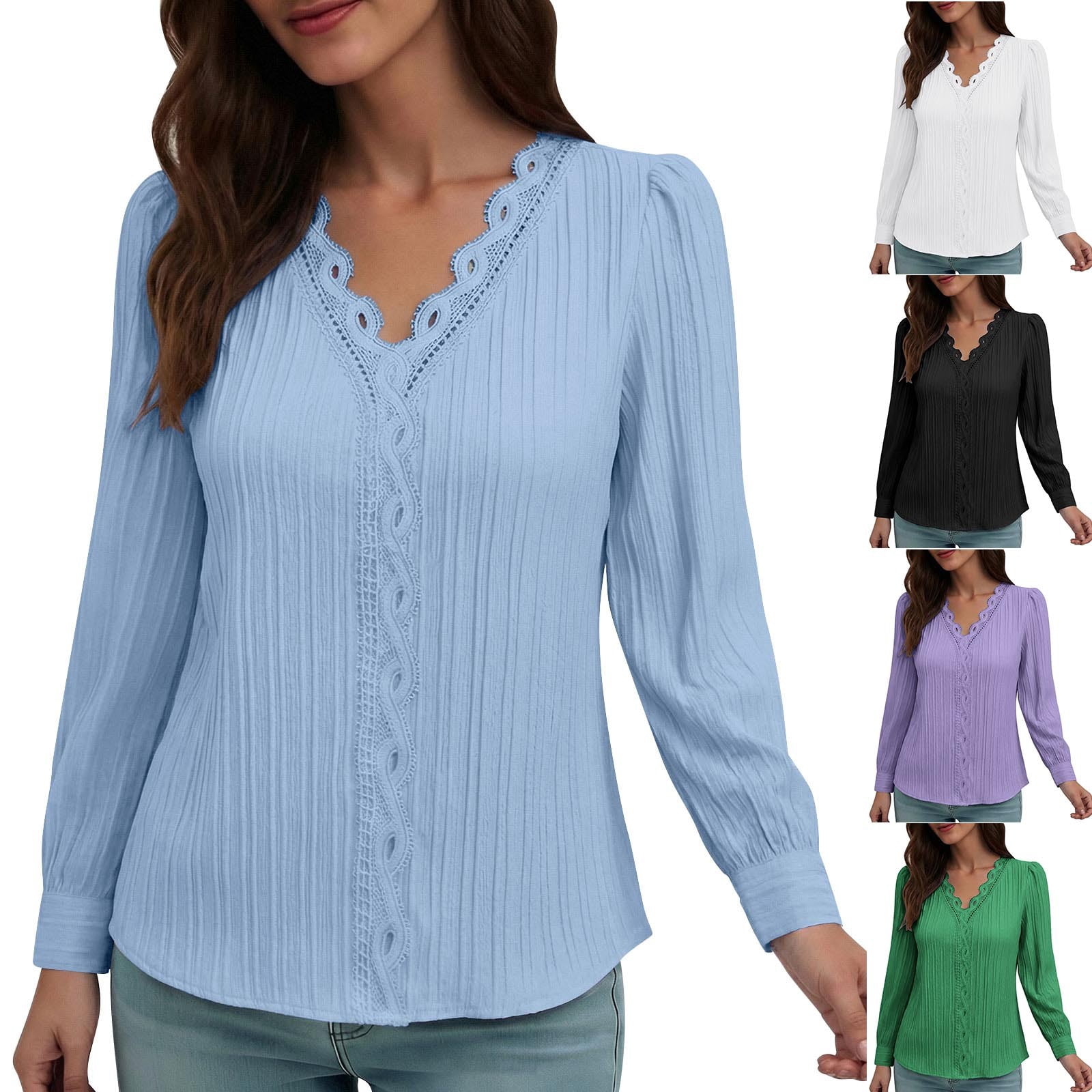 Danhjin Shirts for Women Cut out Long Sleeve V Neck Solid Color Fashion ...
