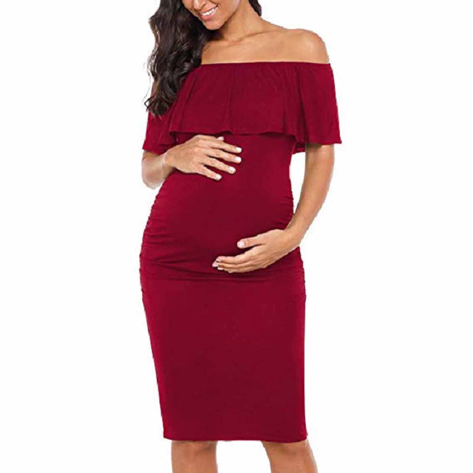 Danhjin Straight Midi Dress for Maternity Off the Shoulder Solid Color ...