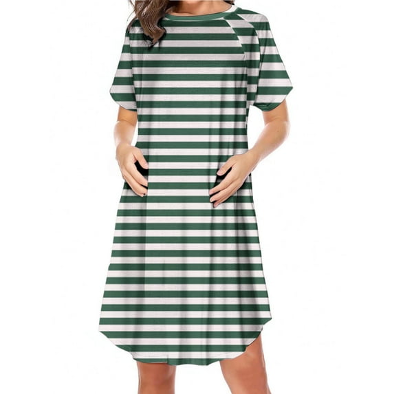 Danhjin Striped Dress for Maternity T-Shirt Crew Neck Midi Dress Summer ...
