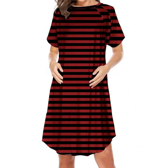 Danhjin Striped Dress for Maternity T-Shirt Crew Neck Midi Dress Summer ...