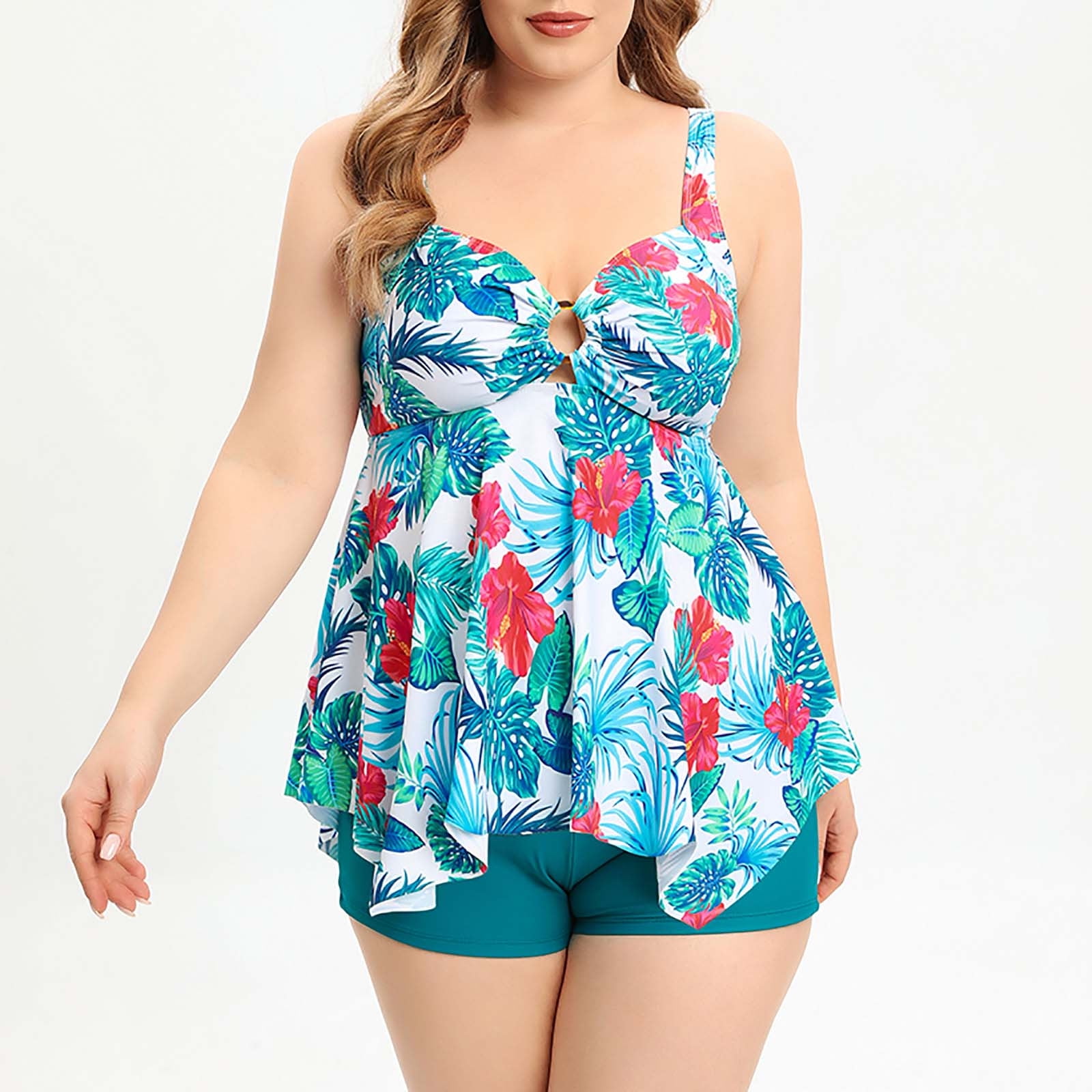 Danhjin Two Piece Tankinis Swimsuits for Women Tummys Control Bathing ...