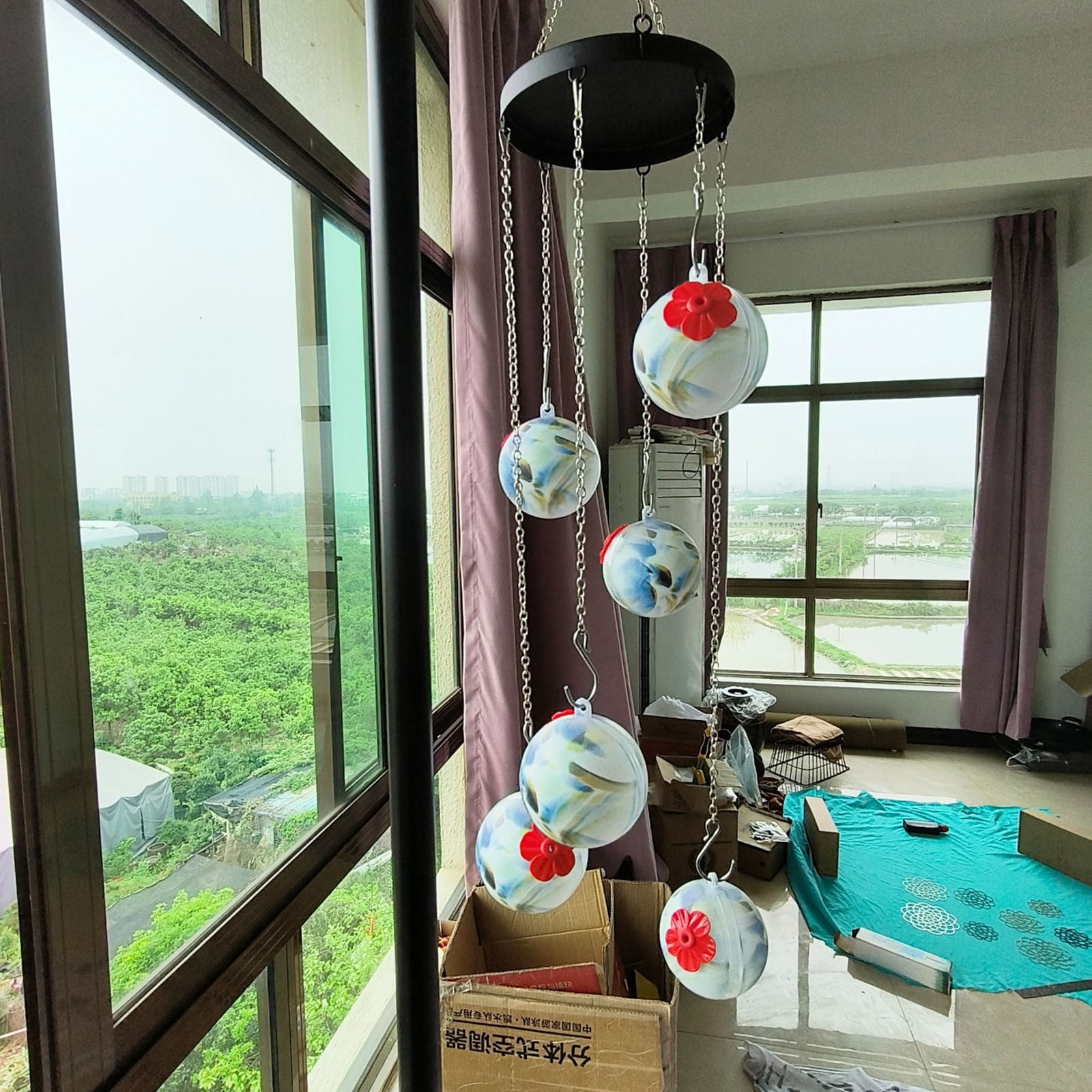 Danieerclosy 2025 Wind Chime Hummingbird Feeder Combo, Copper Tube Garden Decor with 6 Feeding ...