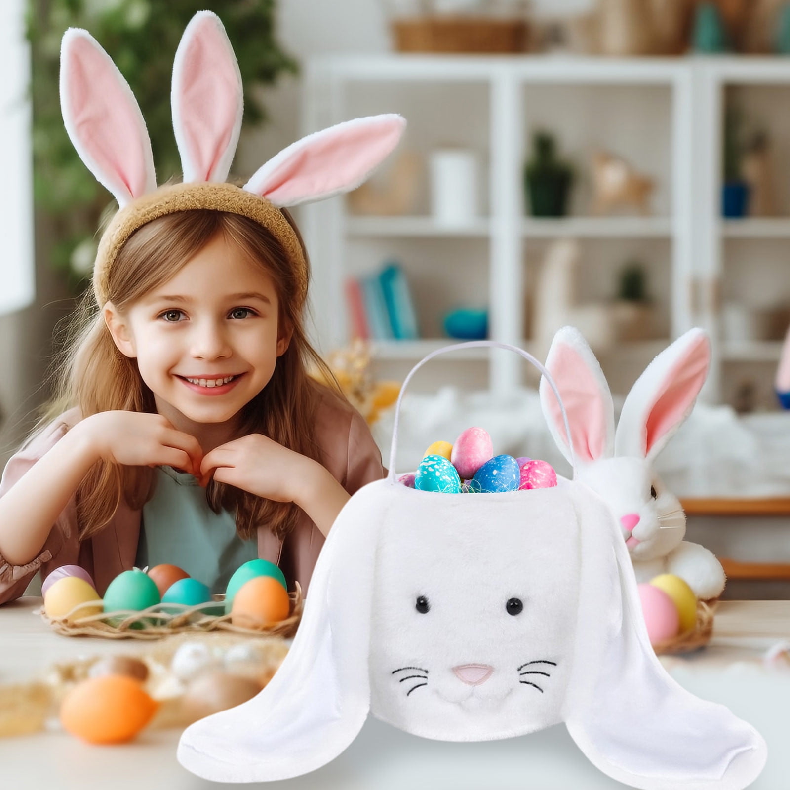 Danieerclosy Long Ears Bunny Storage Basket for Eggs - Cute Bunny Tote ...