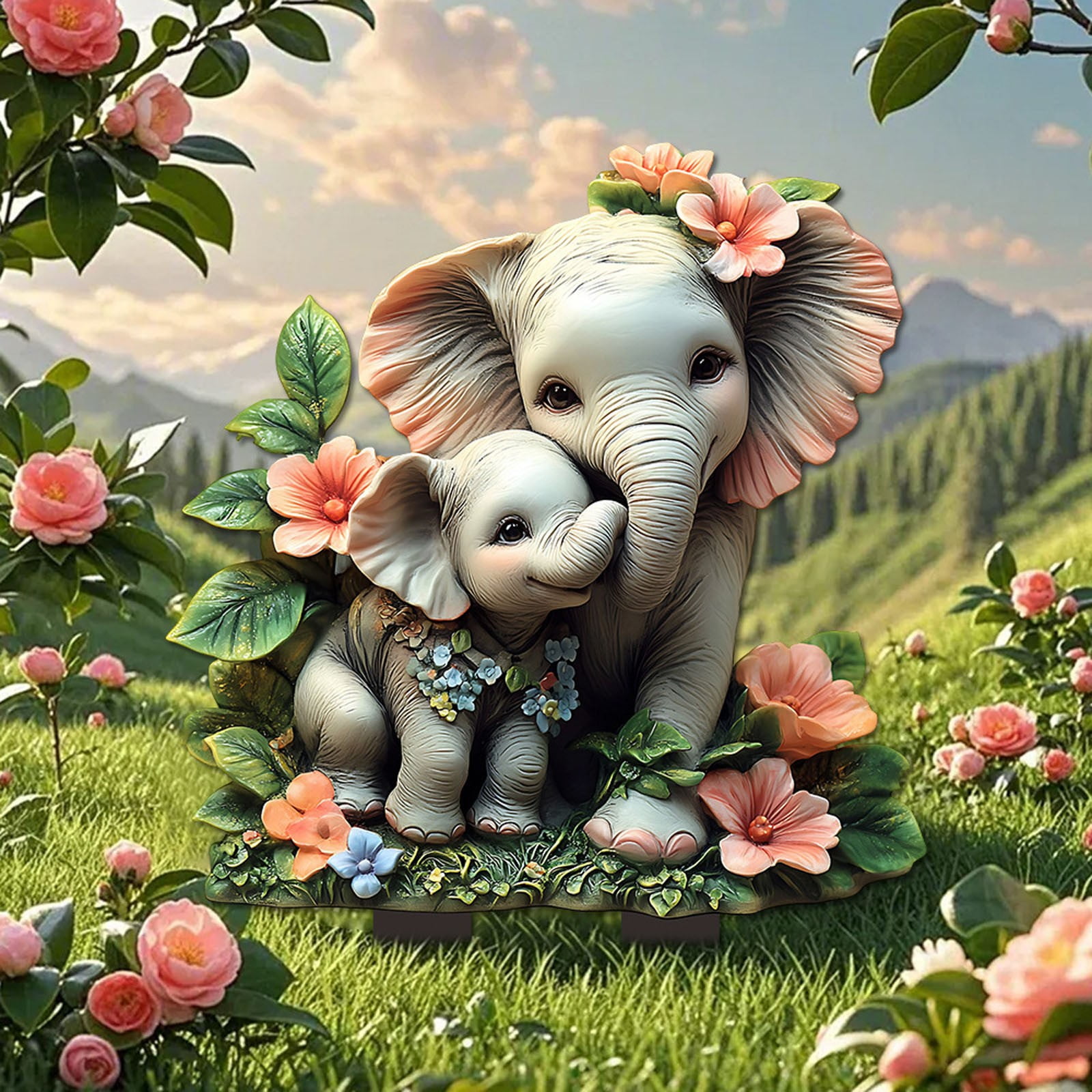 Danieerclosy Mother's Day Elephant Garden Stake 2D Acrylic Art, Outdoor ...