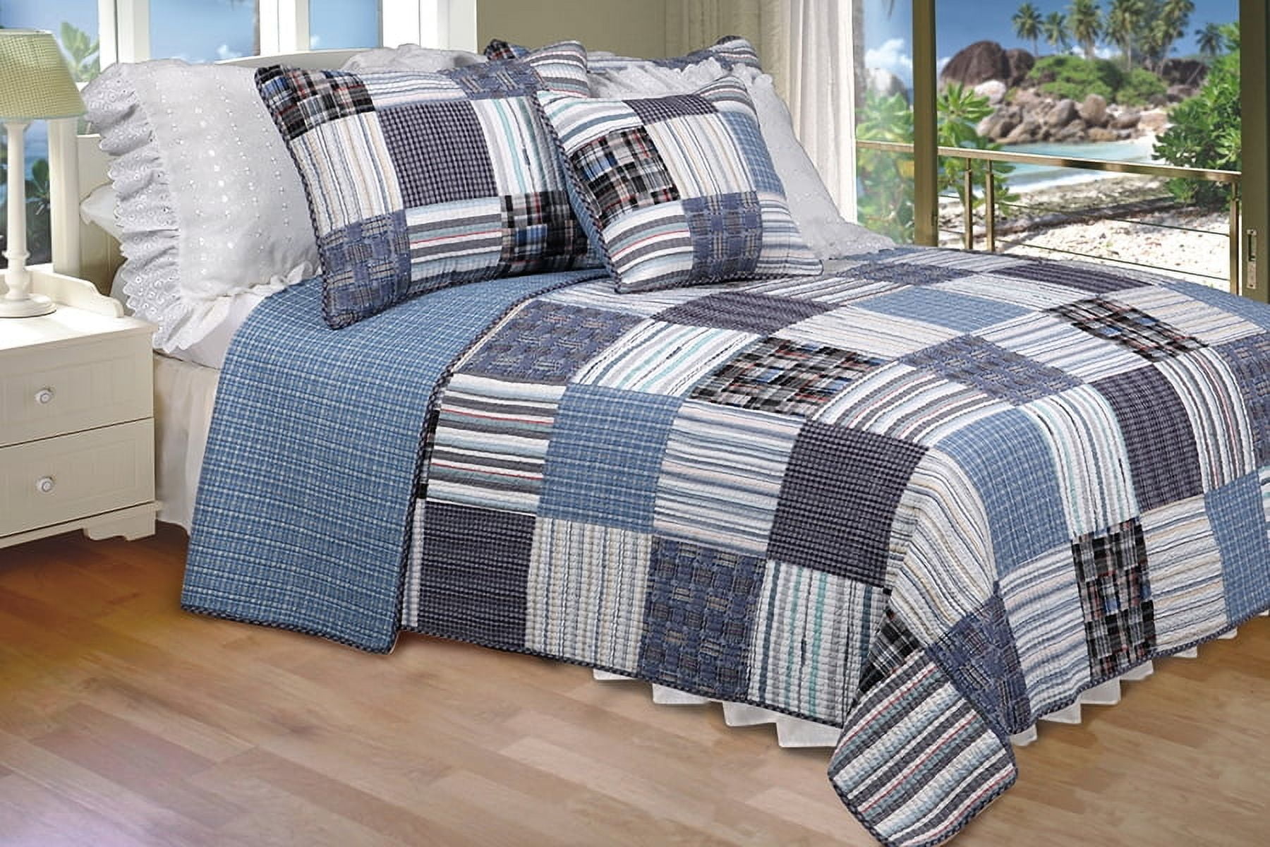 Daniel 100% Cotton 2PC Vermicelli-Quilted Striped Patchwork Quilt Set (Twin Size) - Walmart.com