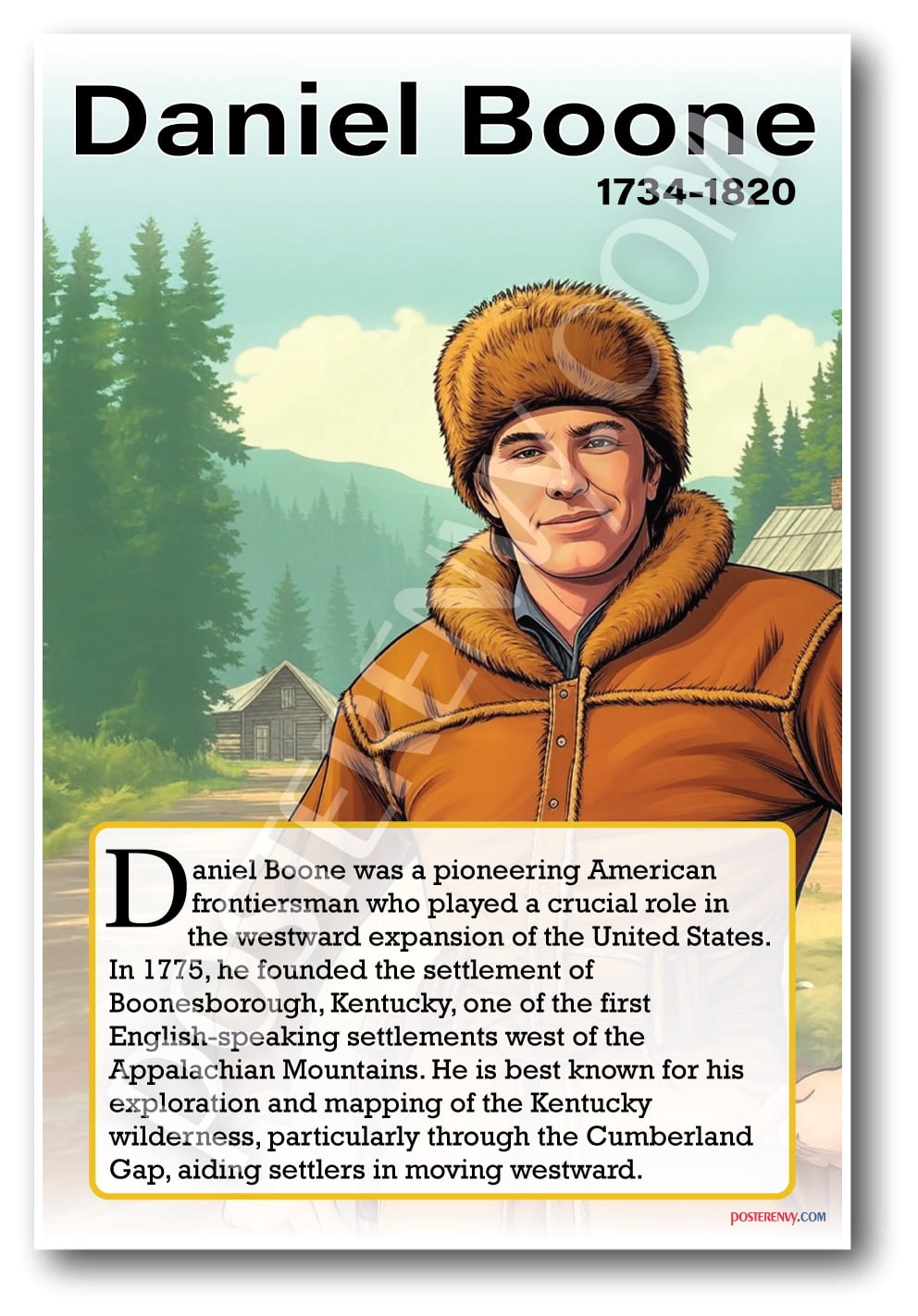 Daniel Boone - Frontiersman & Explorer - Biography Poster 18 x 12 inch ...