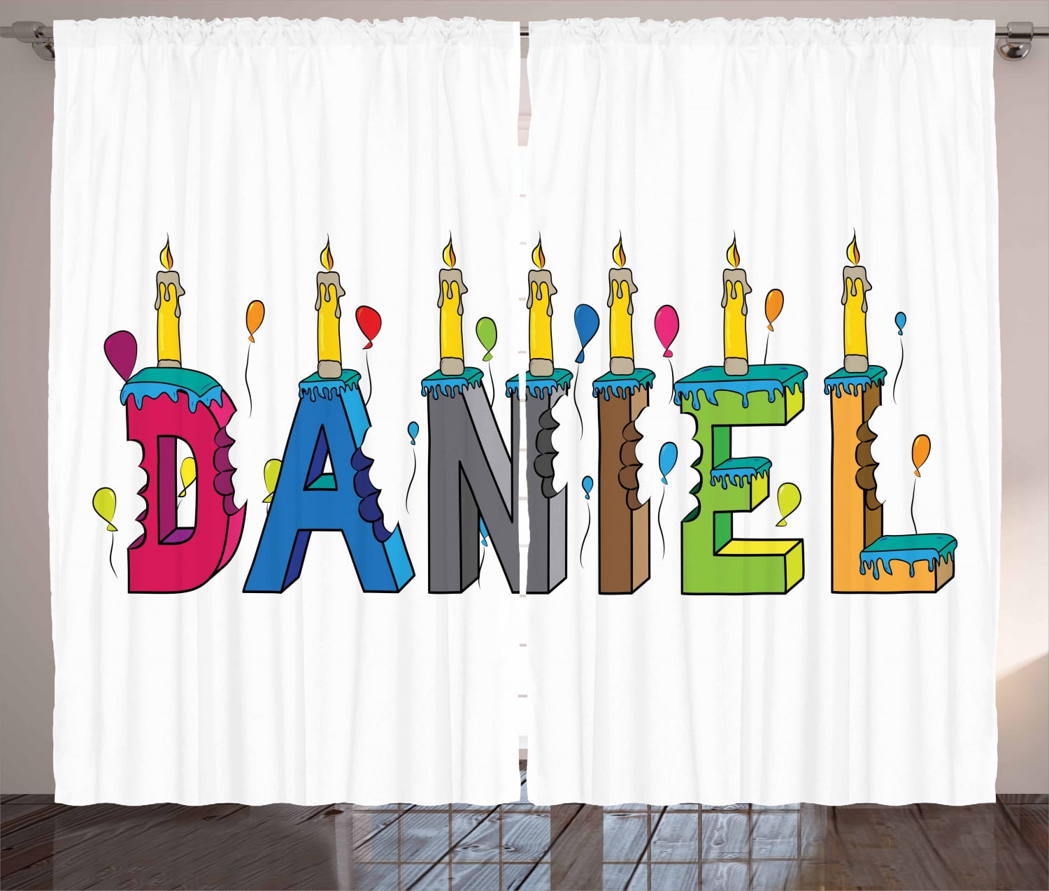 Ambesonne Daniel Curtains 2 Panel Set, Grooving Male Name Cake, 108" x ...