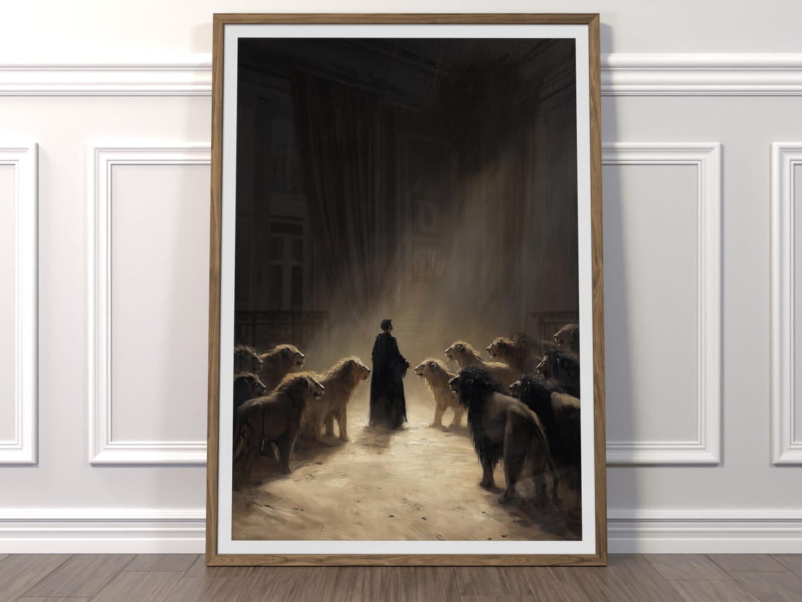 Daniel In The Lions' Den Print: Rustic Christian Wall Art, Unframed ...