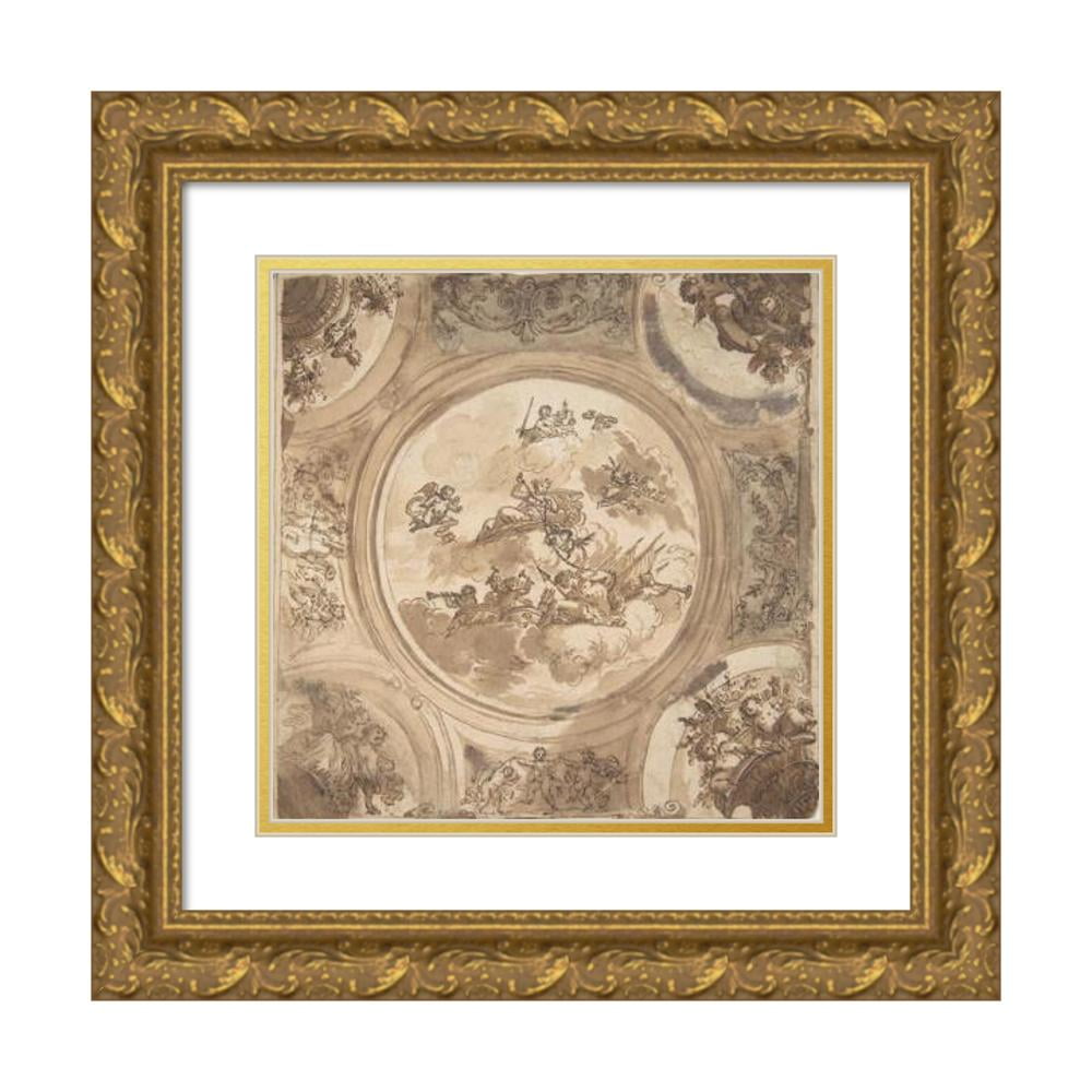 Daniel Marot the Elder 15x15 Gold Ornate Wood Frame and Double Matted ...