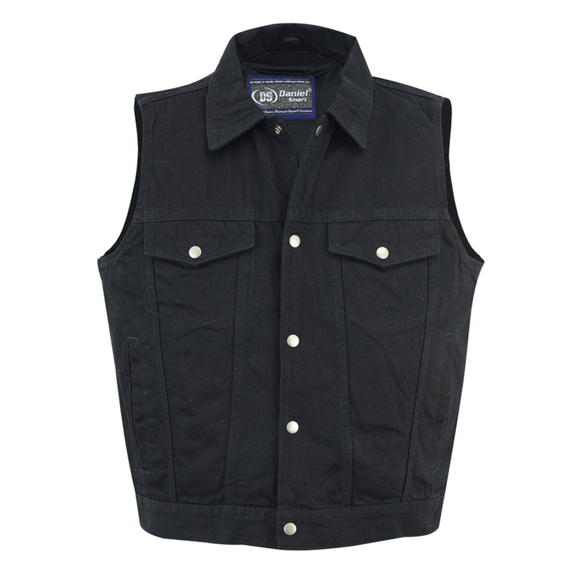 Daniel Smart Biker Vest for Men Unique Raw Blue & Black Denim Vest with ...