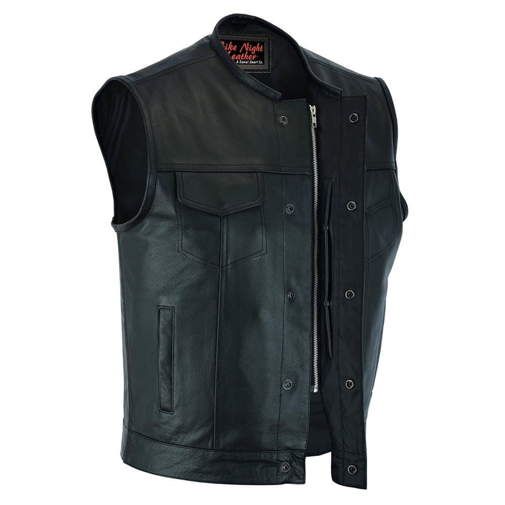 Daniel Smart Biker vest for Men Cowhide Black Leather Motorcycle Vest ...