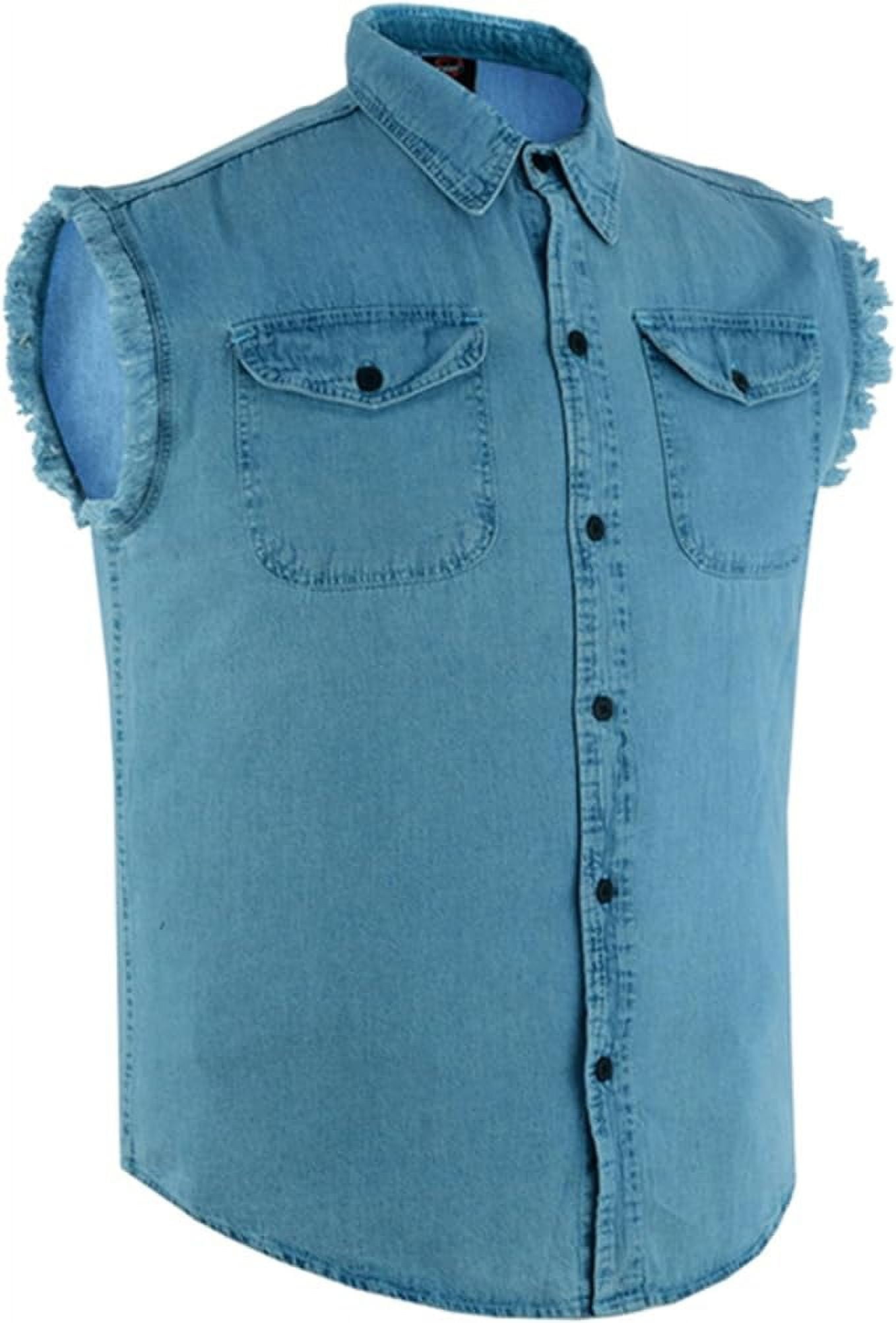 Daniel Smart Cotton Denim Sleeveless Frayed Design Button Down Shirts ...