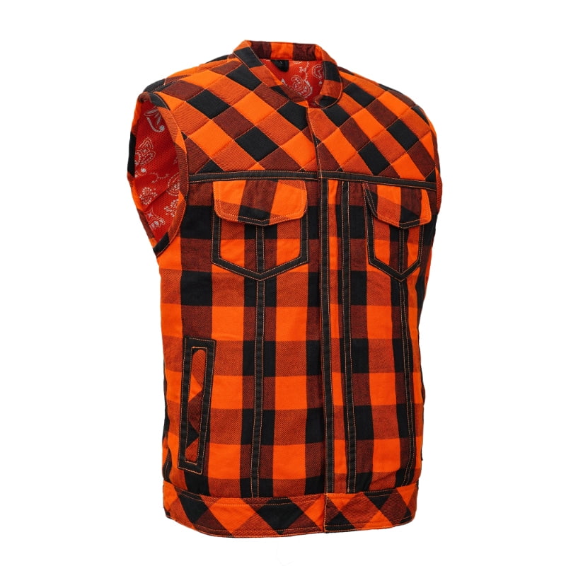 Daniel Smart Cotton Motorcycle Vest for Men – Plaid Biker Vest with ...