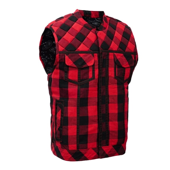 Daniel Smart Cotton Motorcycle Vest for Men – Plaid Biker Vest with ...