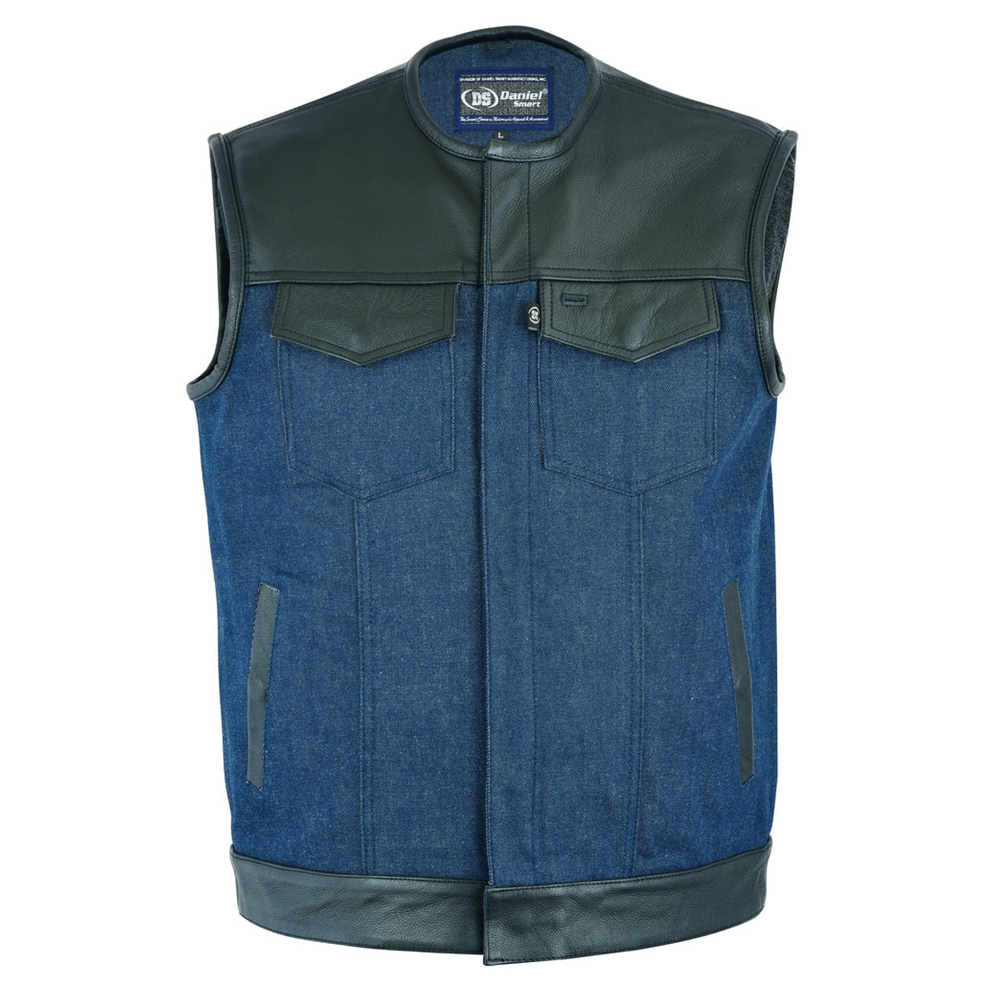Daniel Smart Denim Motorcycle Vest with Leather Detailing Biker Vest ...