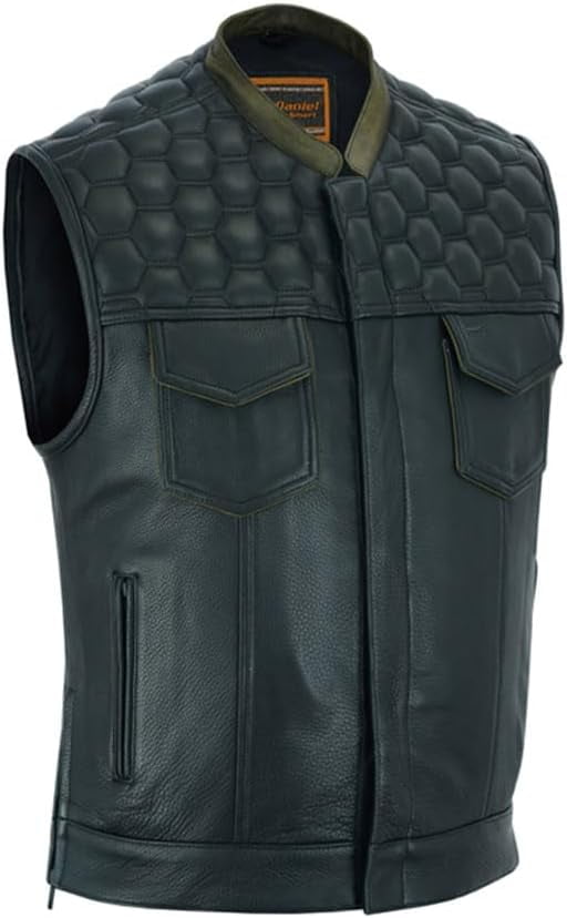 Daniel Smart Leather Motorcycle Vest Premium Cowhide Biker Vest for Men ...