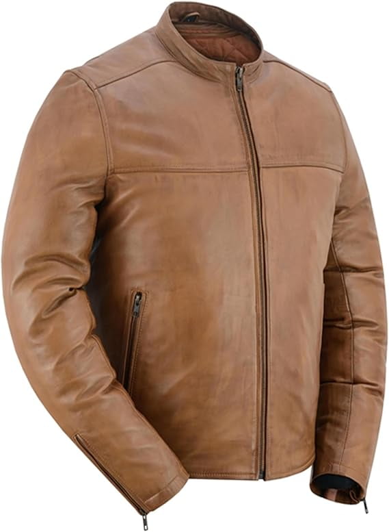 Daniel Smart Men Motorcycle Leather Jacket - Brown Mandarin Collar ...