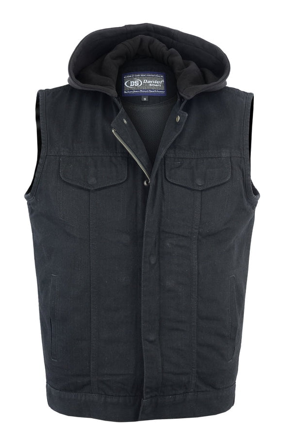 Daniel Smart Men Vest Unique Black Denim with Removable Hood Design ...