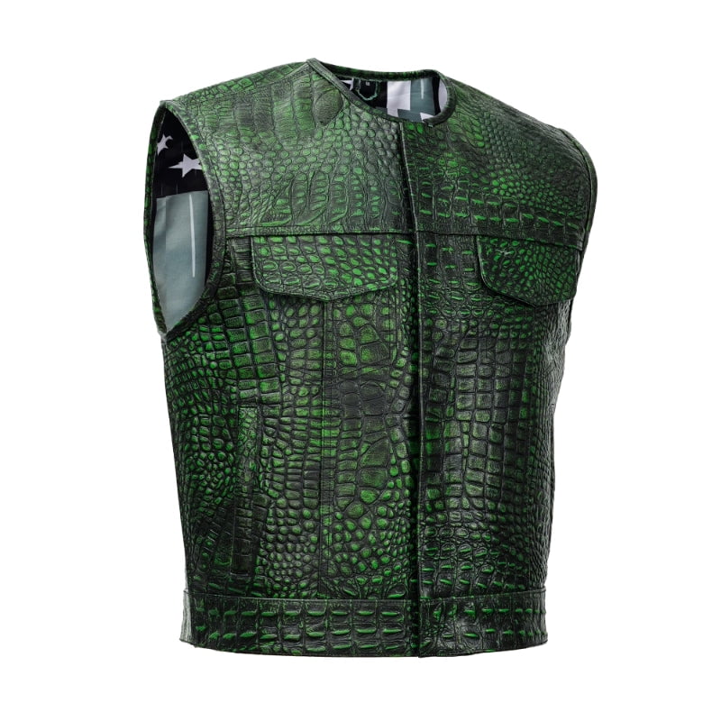 Daniel Smart Men’s Crocodile Pattern Leather Biker Vest – Club Style ...