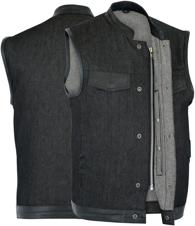 Daniel Smart Men’s Denim Motorcycle Vest – Raw Finish Biker Vest with ...
