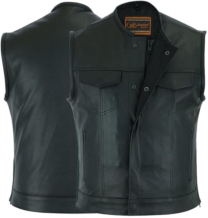 Daniel Smart Men’s Leather Motorcycle Vest – Premium Cowhide Biker Vest ...