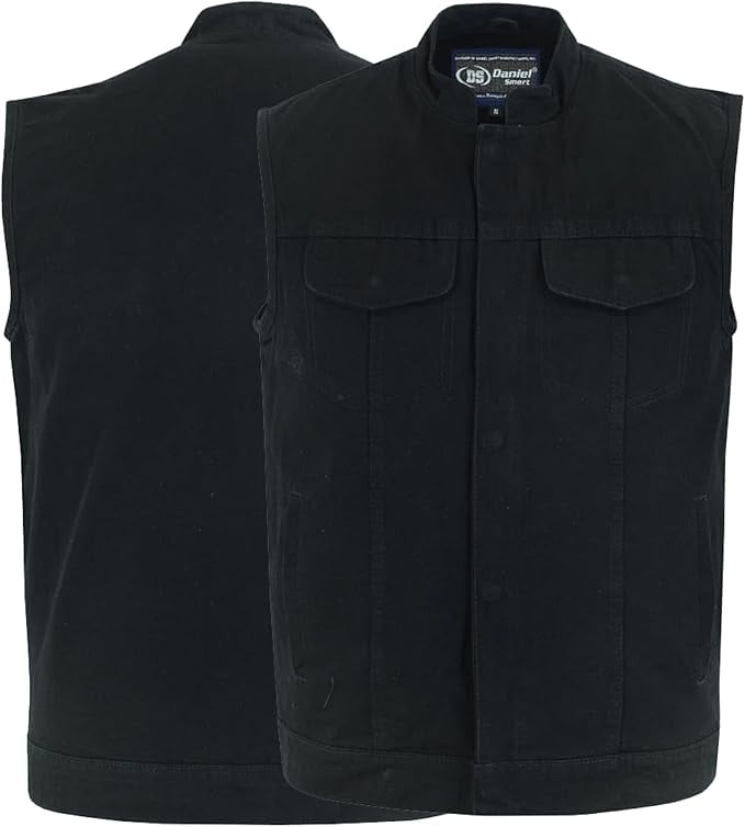 Daniel Smart Men’s Motorcycle Denim Vest – Stand Collar Biker Riding ...