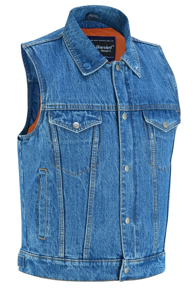 Daniel Smart Men's Vest Unique Raw Blue Denim Motorcycle Vest for Men's ...