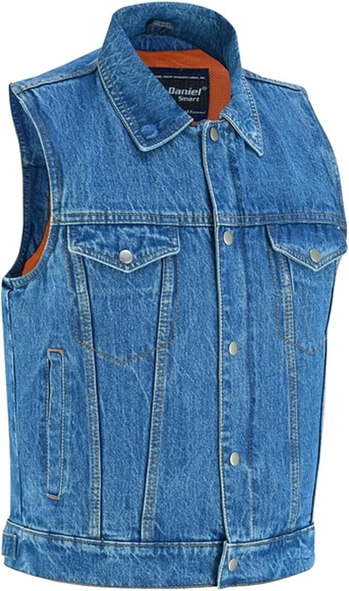 Daniel Smart Men's Vest Unique Raw Blue Denim Motorcycle Vest for Men's ...