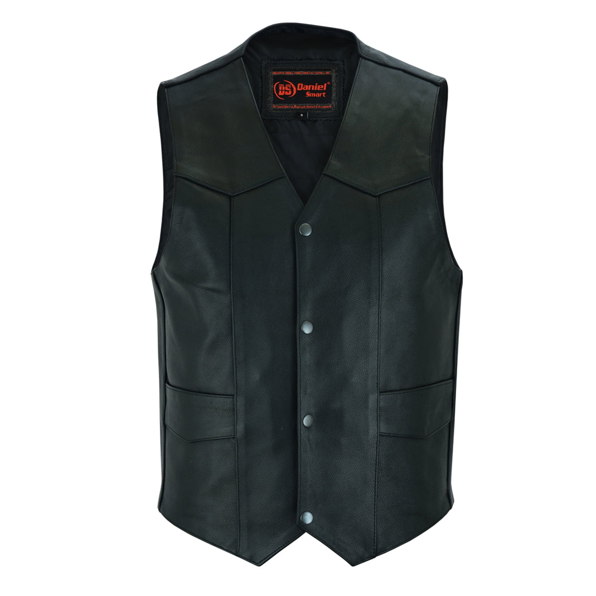 Daniel Smart Men's leather vest Cowhide Motorcycle Leather Vest with ...