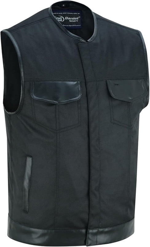 Daniel Smart S to 12XL Men Vest Black Textile with Leather Trimming ...