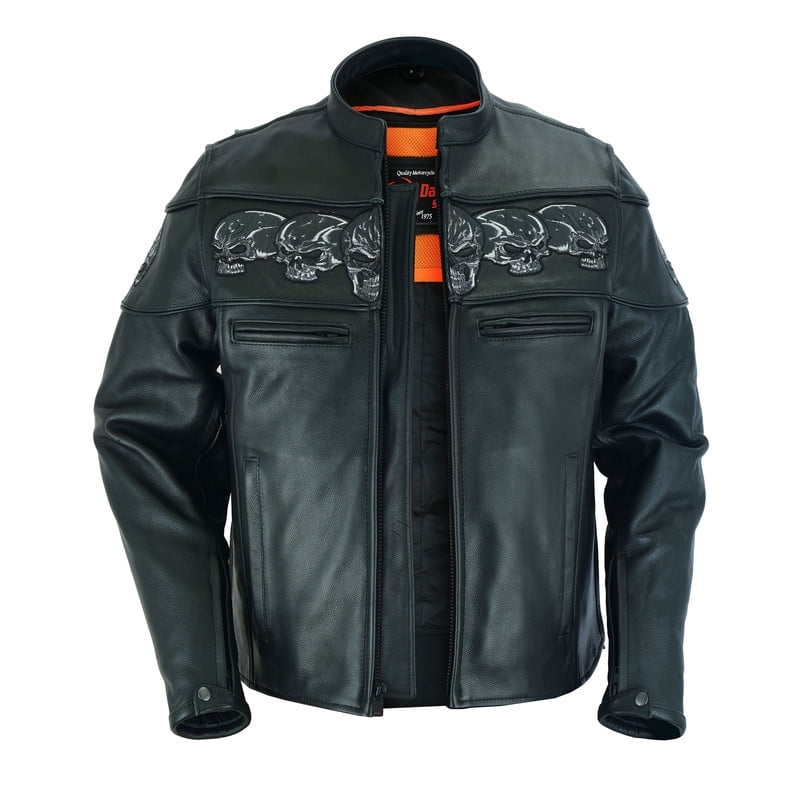 Daniel Smart S to 6XL Men Motorcycle Leather Jacket Reflective Skull ...
