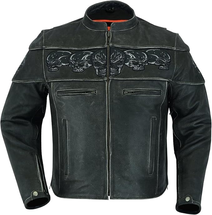 Daniel Smart S to 6XL Mens Leather Motorcycle Jacket Reflective Skull ...