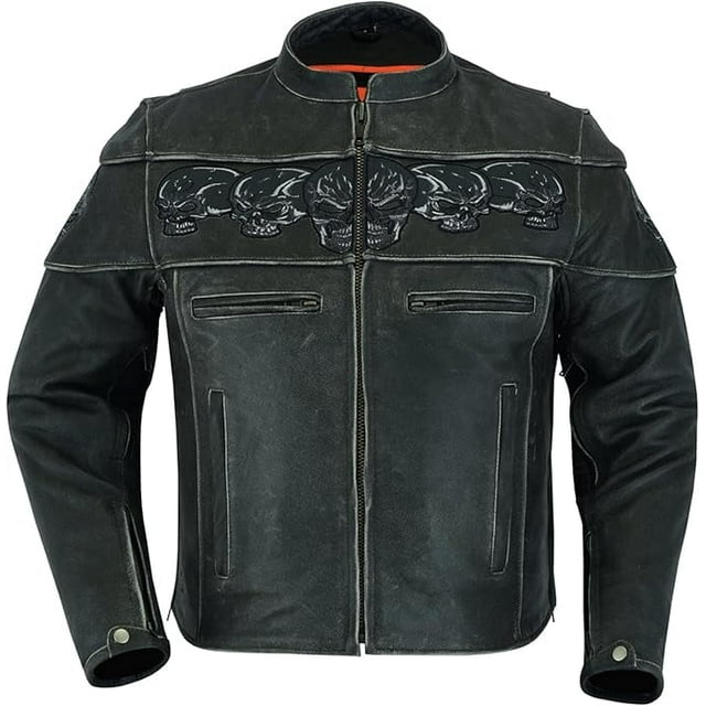 Daniel Smart S to 6XL Mens Leather Motorcycle Jacket Reflective Skull ...