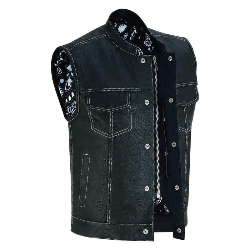 Daniel Smart S to 8XL Leather Motorcycle Vest with White Stitching ...