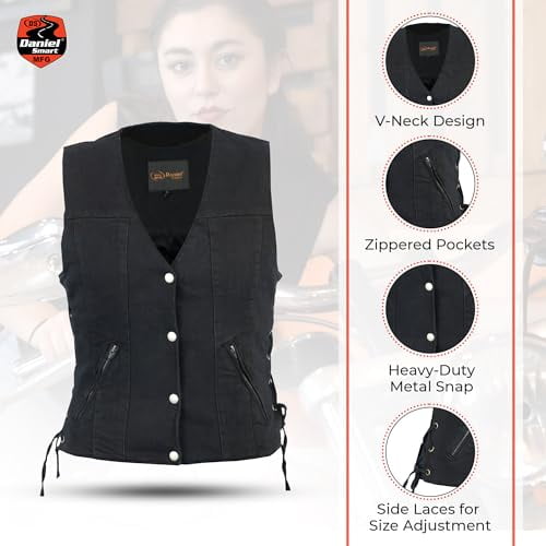Daniel Smart Women Denim Vest V-Shaped Neck Design Black Jean ...
