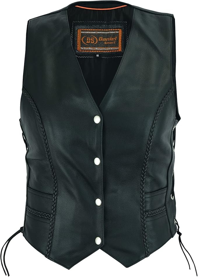 Daniel Smart Women Leather Vest – Attractive Braid Detailed Leather ...