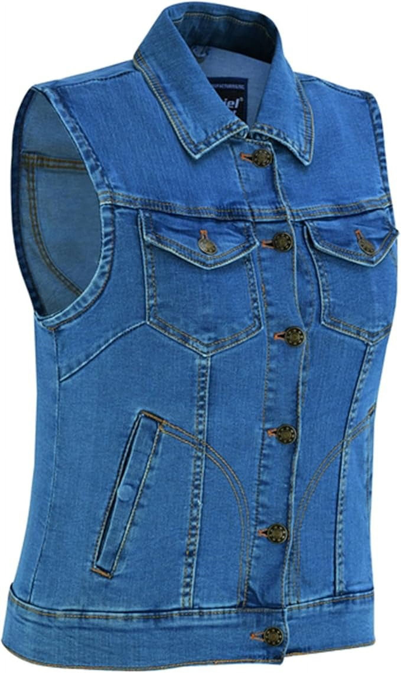 Daniel Smart Women's Denim Vest Unique Raw Blue Motorcycle Vest with ...